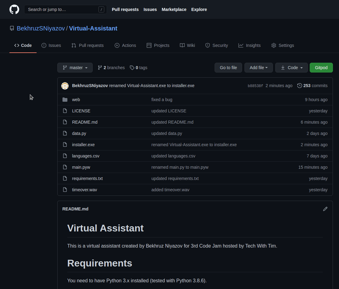 GitHub - BekhruzSNiyazov/Virtual-Assistant: This is a virtual assistant ...