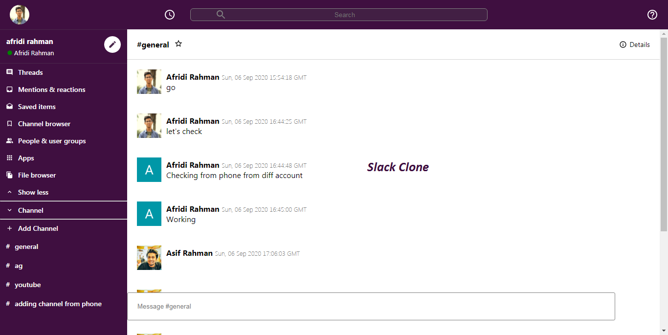 GitHub - afridirahman97/slack_clone: This is a chatting web-app with ...