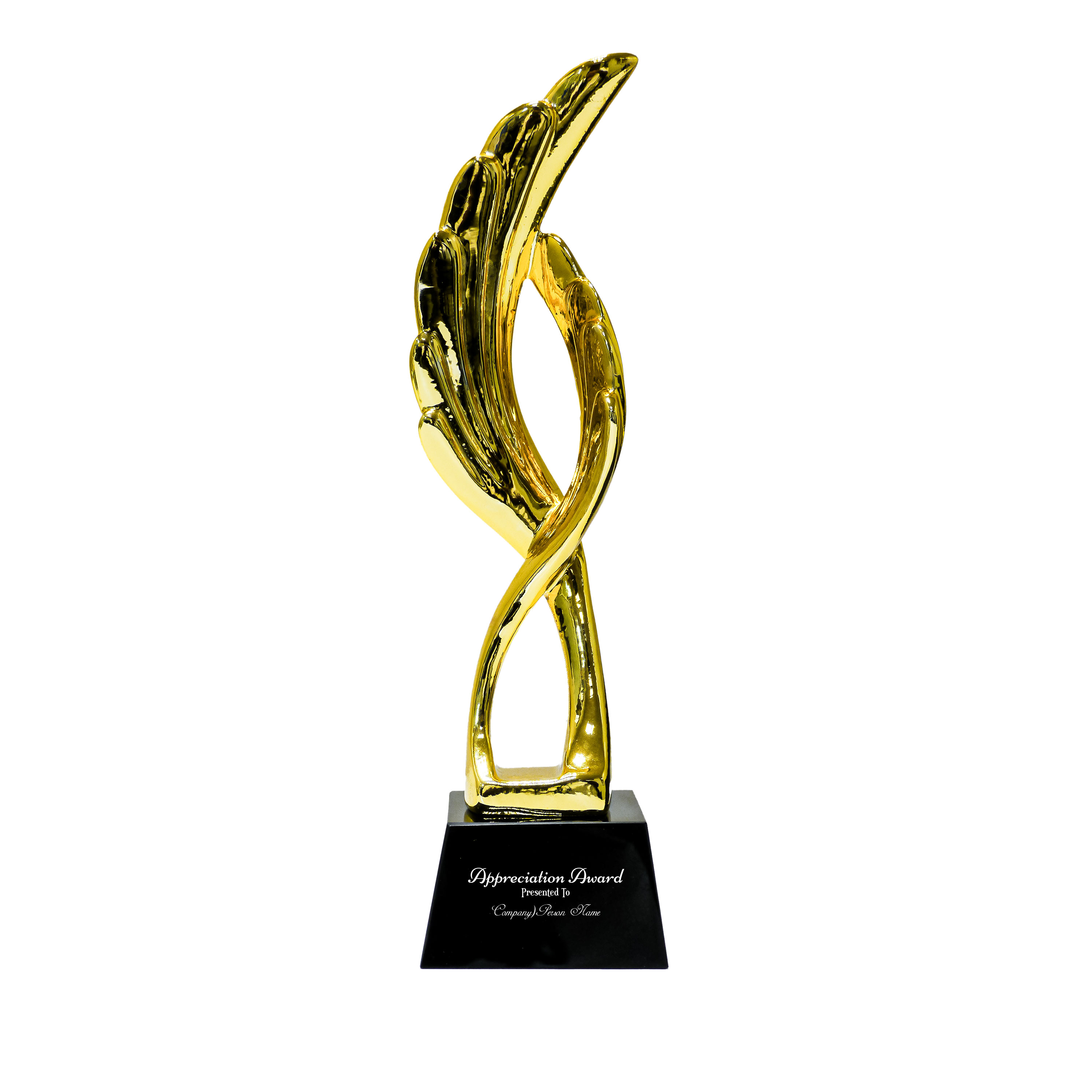 Feather-Shaped Full Gold Trophy with Black Base – Corporate Awards Dubai