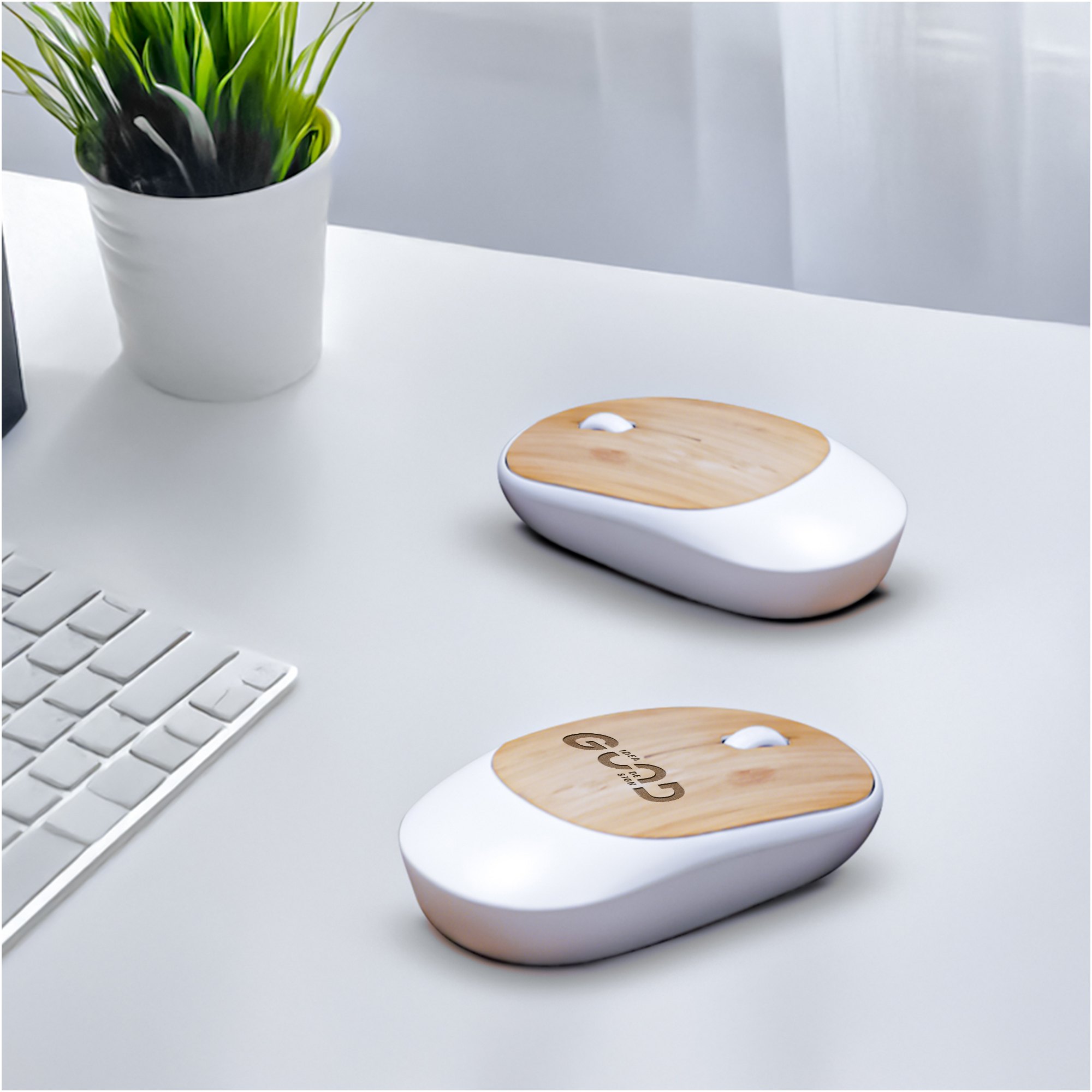 Bamboo Wireless Mouse White – Eco-Friendly Promotional Tech Gift in Dubai