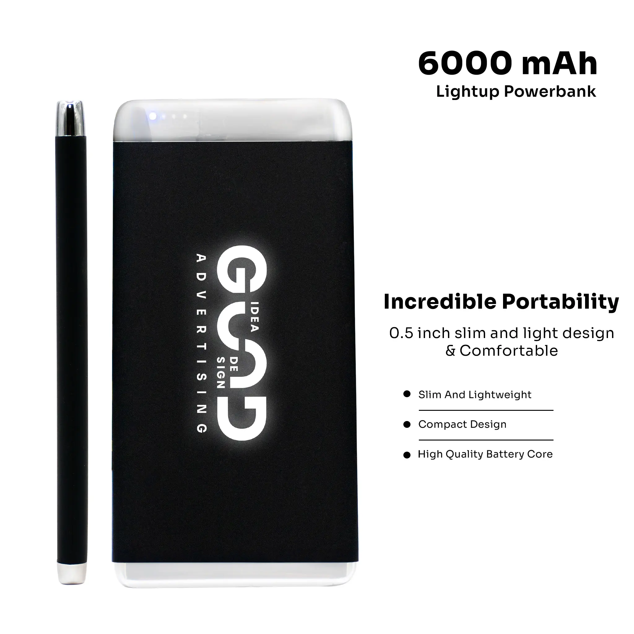 Slim Powerbank with Light-Up Logo | Corporate Gifts Supplier Dubai