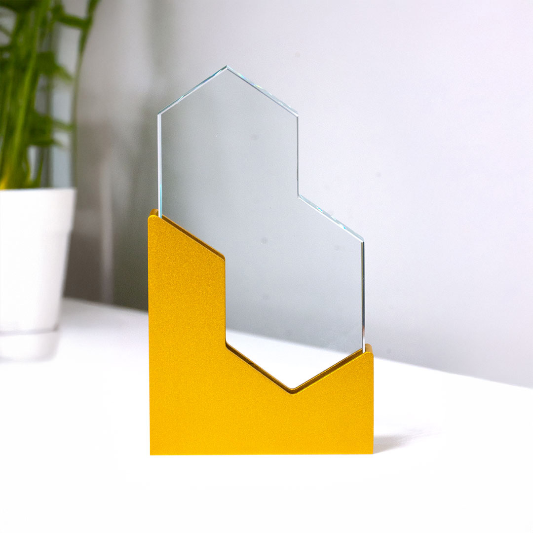 Metal and Glass Trophy - Hexagon Shape for Corporate Gifts in Dubai