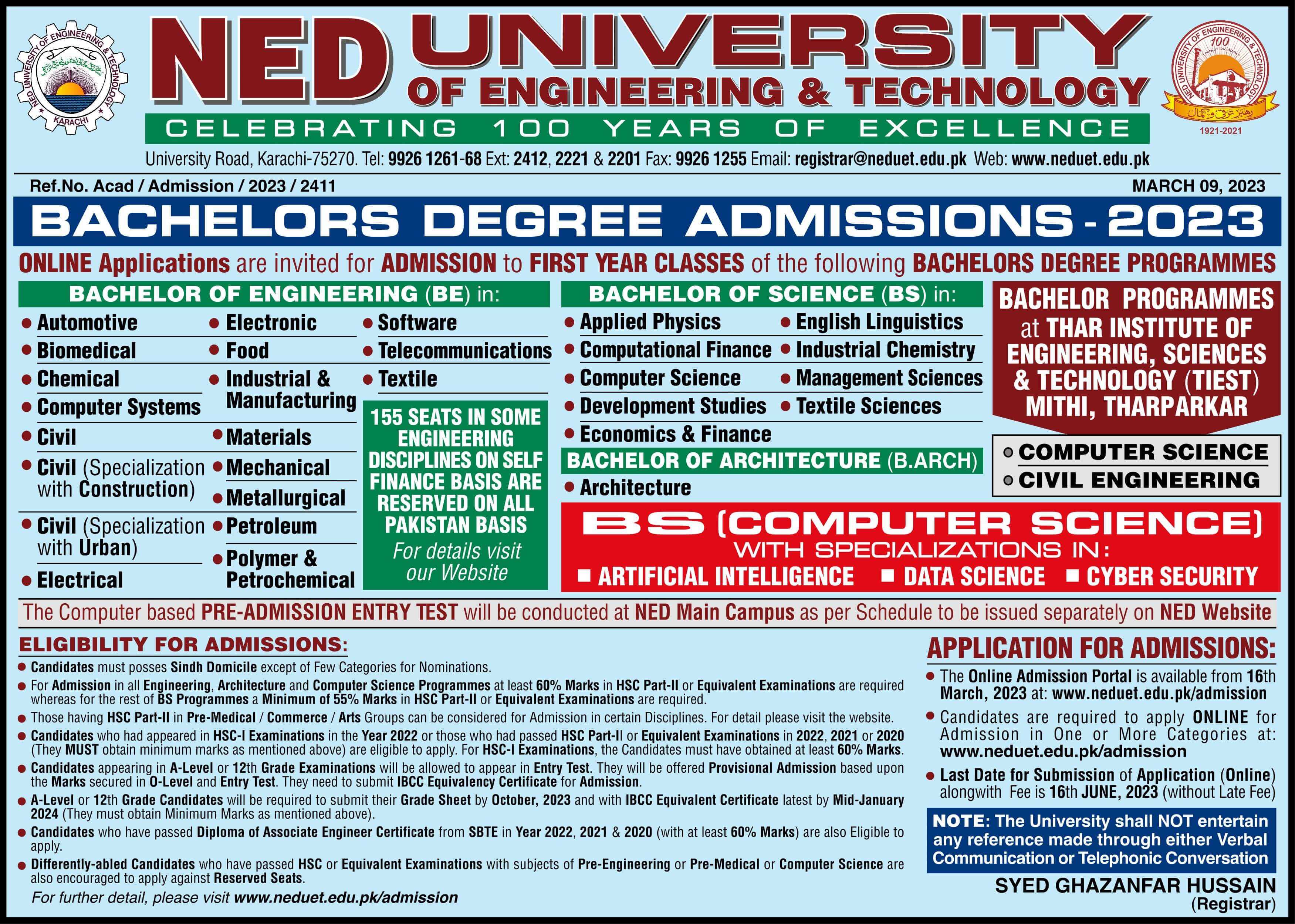 NED Admission Cell