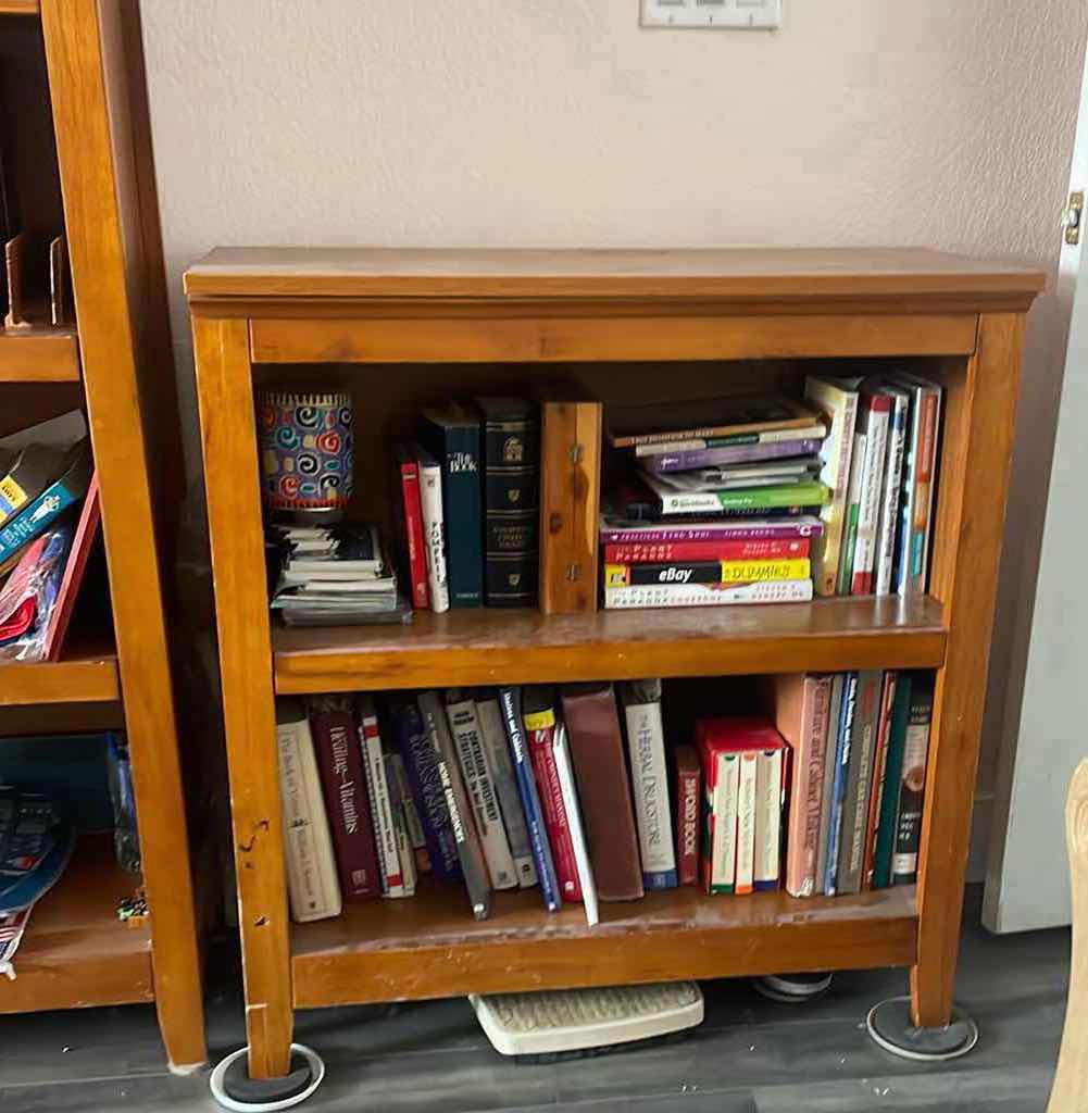 SHORT WOODEN BOOKCASE WITH BOOK CONTENTS 32”x14” H35” for sale | Las ...
