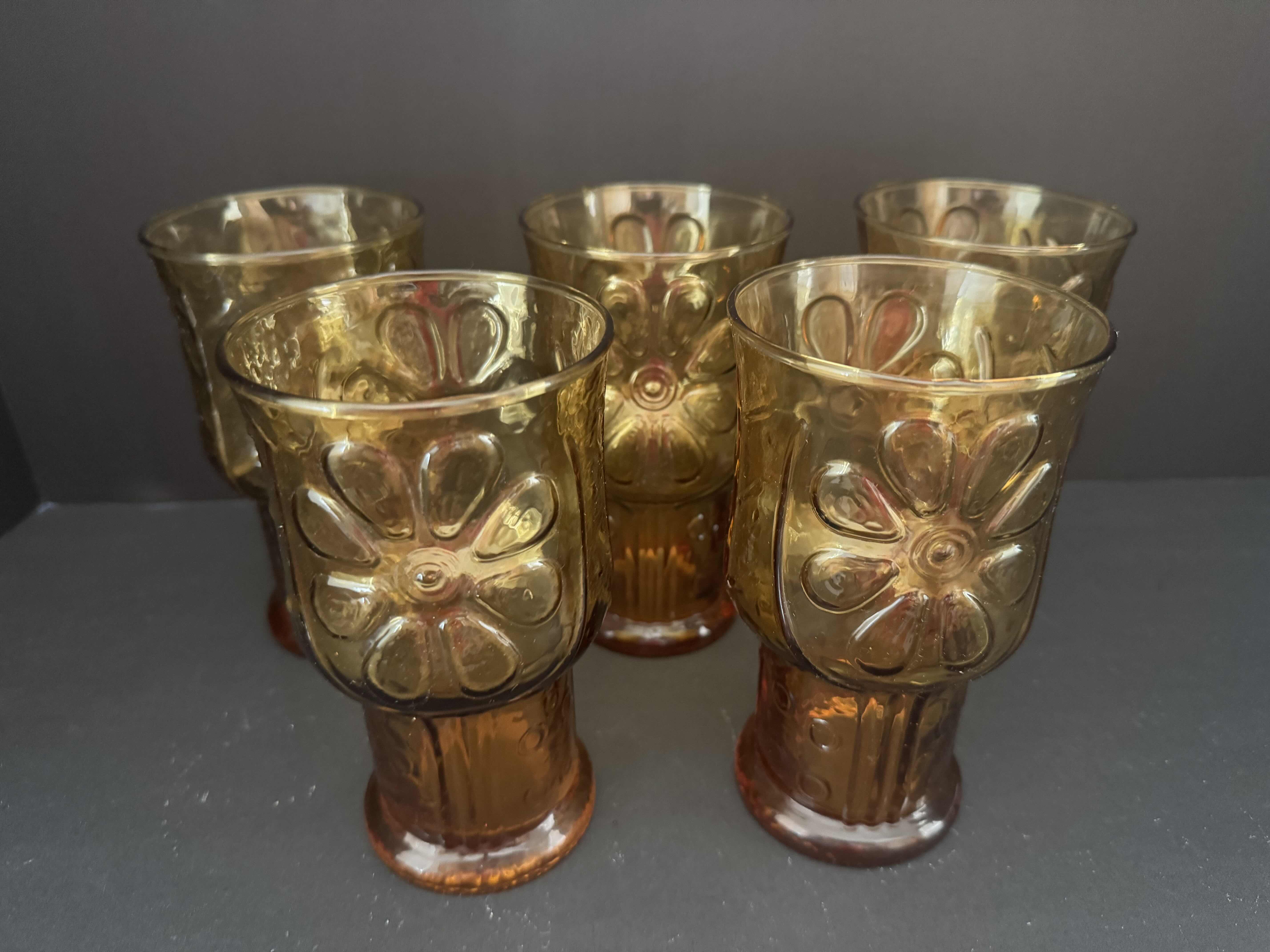 5 VINTAGE COUNTRY GARDEN DAISY FLOWER JUICE GLASSES BY LIBBEY for sale ...