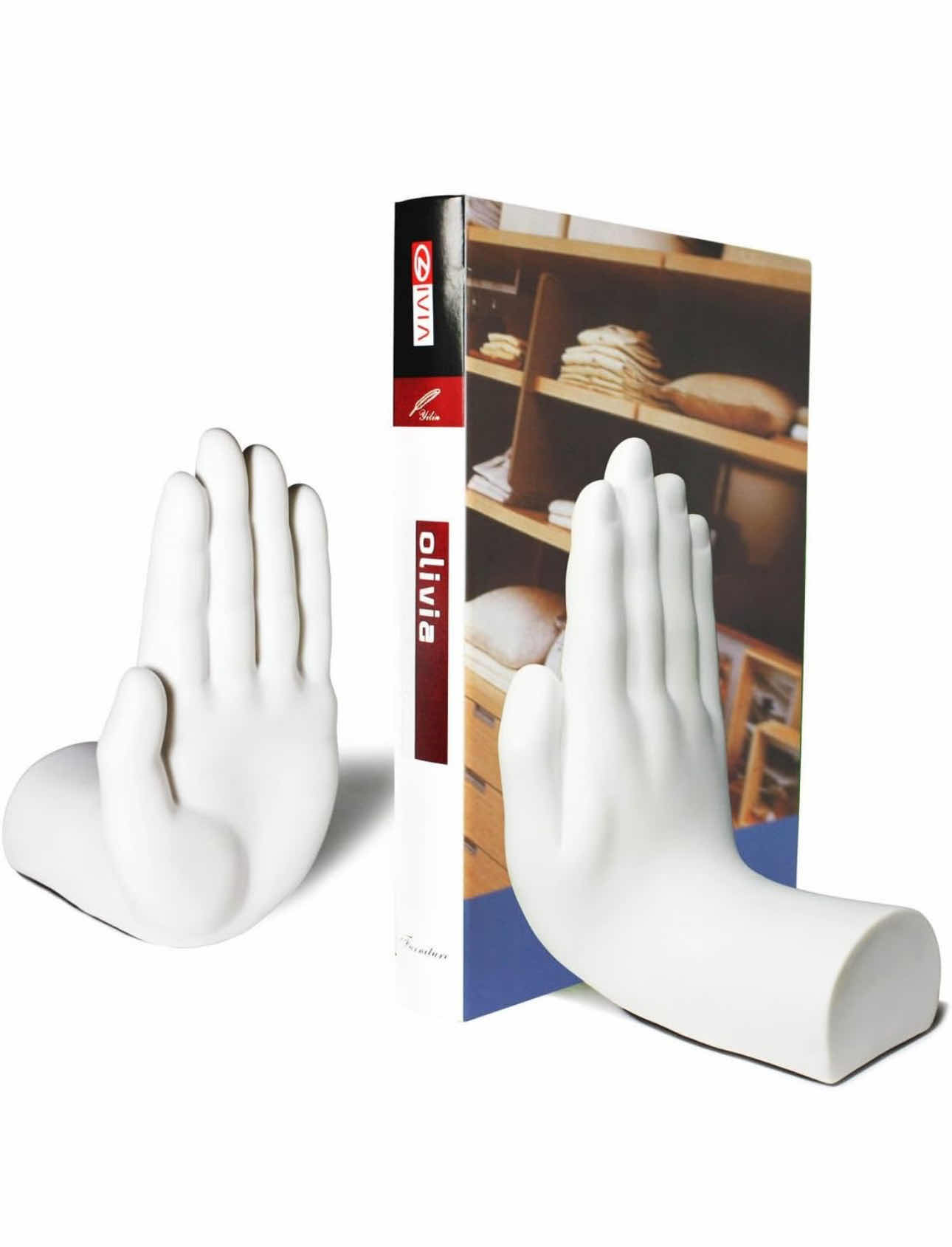 BRAND NEW- SET OF RIGHT AND LEFT STOP HANDS BOOKEND PAIR (WHITE). 7"H ...