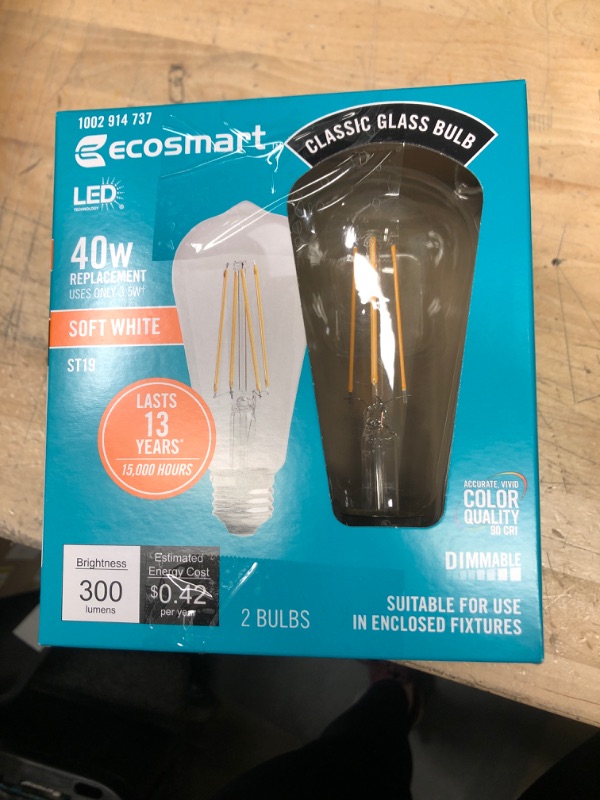 EcoSmart 40-Watt Equivalent ST19 Dimmable Clear Glass Filament Vintage ... EcoSmart 40-Watt Equivalent ST19 Dimmable Clear Glass Filament Vintage ...