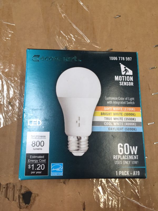 EcoSmart 60-Watt Equivalent A19 Dimmable CEC Motion Sensor LED Light ... EcoSmart 60-Watt Equivalent A19 Dimmable CEC Motion Sensor LED Light ...