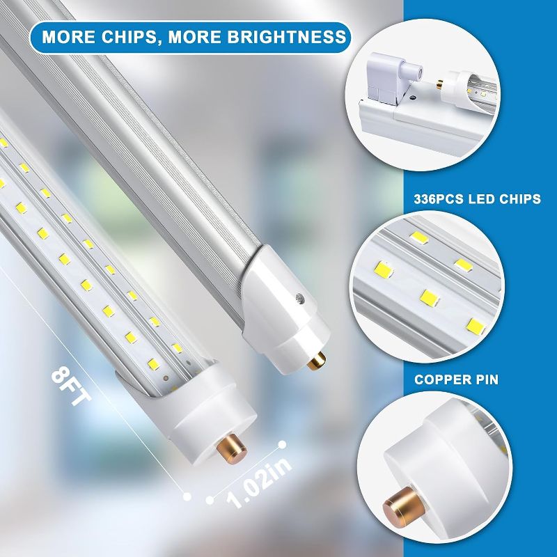 ELEKICO 8FT LED Bulbs, 5000K 75W 9500LM 8FT Led Shop Light Bulbs, FA8 ...