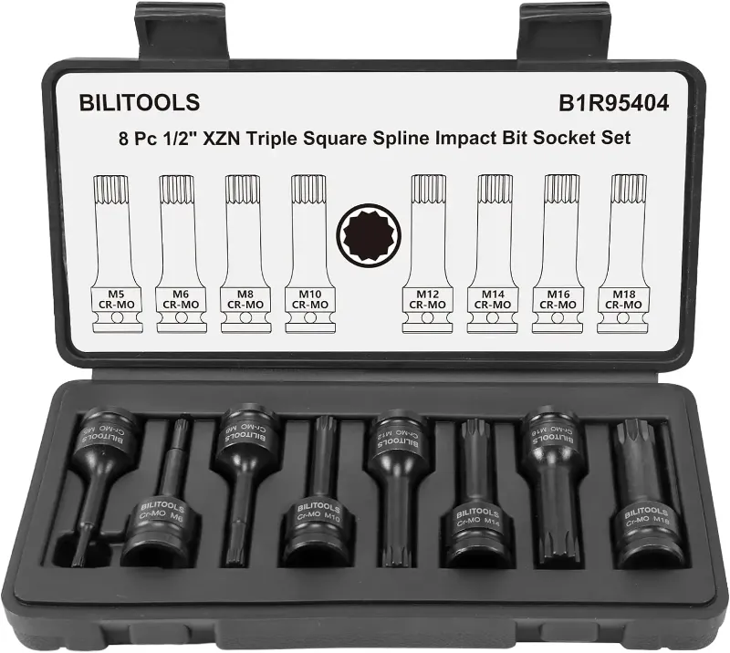 BILITOOLS 8-Piece Impact XZN Triple Square Spline Bit Socket Set 1/2 ...
