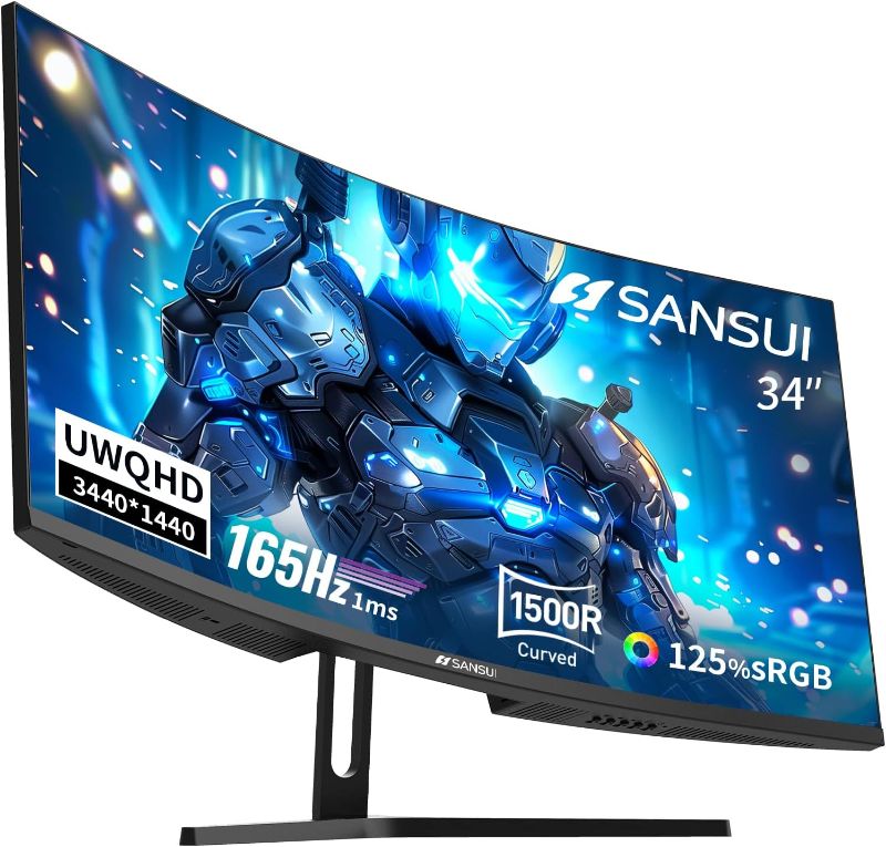 SANSUI 34-Inch Curved Gaming Monitor UWQHD 3440 x 1440 165Hz Curved ...