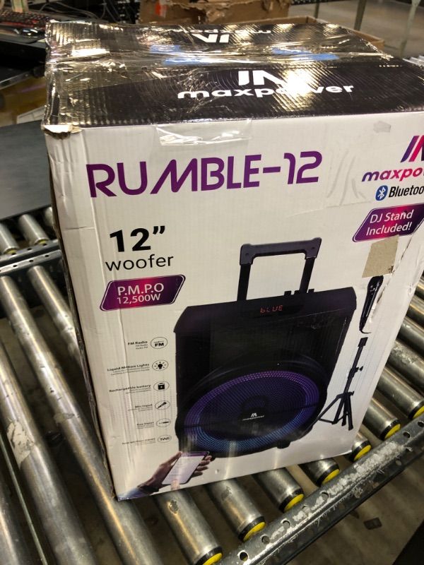 Max Power Rumble 12" Woofer Bluetooth Trolley Speaker with Stand for ...
