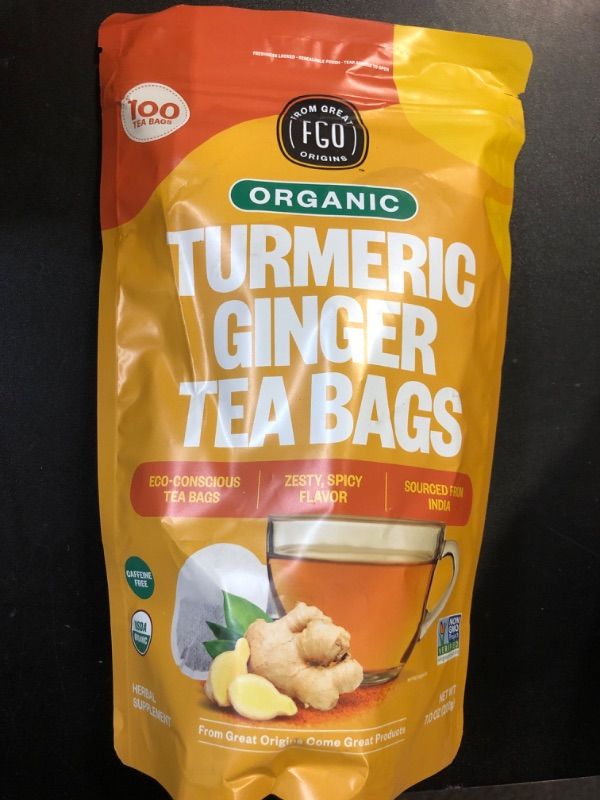 FGO Organic Turmeric Ginger Tea, Eco-Conscious Tea Bags, 100 Count ...