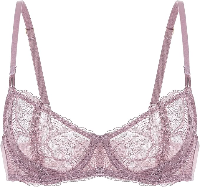 Rose Brown 32 D DOBREVA Women's Balconette Push Up Bra Sexy Lace Plus ...