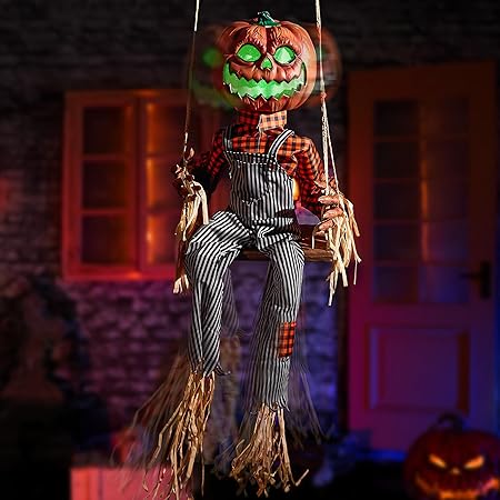 Halloween Animatronics Swinging Pumpkin Hanging Animated Decorations ...