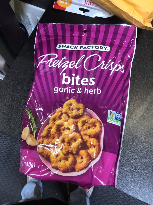 Snack Factory Pretzel Crisps Bites, Garlic & Herb Pretzels, 12 Oz exp ...