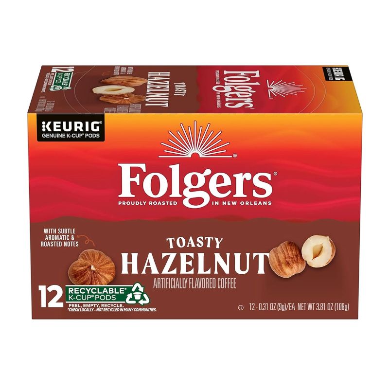Folgers Toasty Hazelnut Flavored Coffee, 12 Keurig K-Cup Pods exp march ...