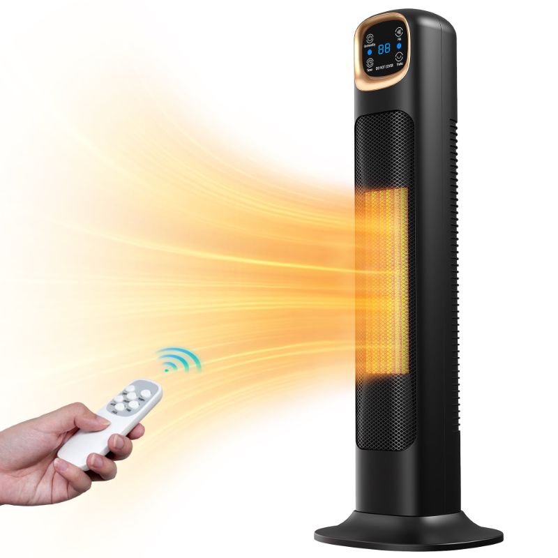 Space Heaters for Home, 24" 1500W Oscillating Electric Tower Electric Heater with Remote, PTC ...