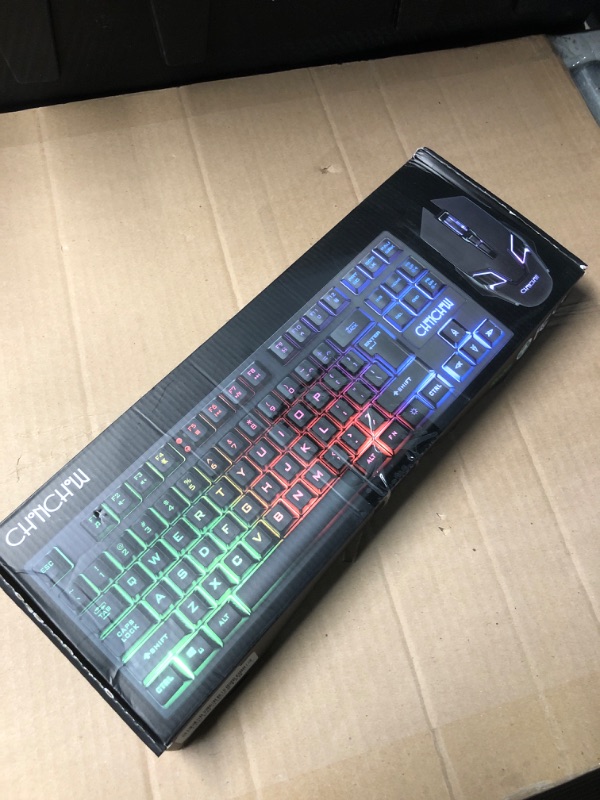 CHONCHOW Rechargeable Wireless Keyboard and Mouse Combo Gaming Set,Red/Black/Grey Colored LED ...