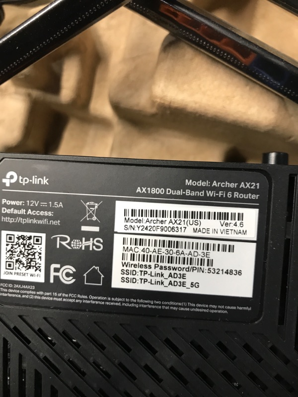 TP-Link AX1800 WiFi 6 Router V4 (Archer AX21) – Dual Band Wireless Internet Router, Gigabit ...