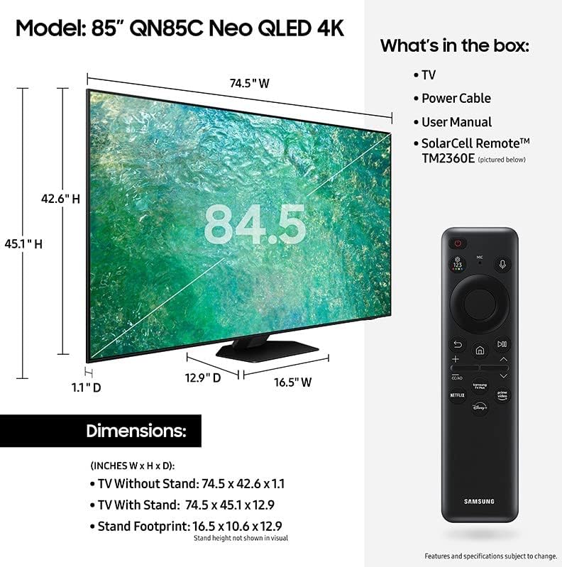 SAMSUNG 85-Inch Class Neo QLED 4K QN85C Series Neo Quantum HDR, Dolby ...