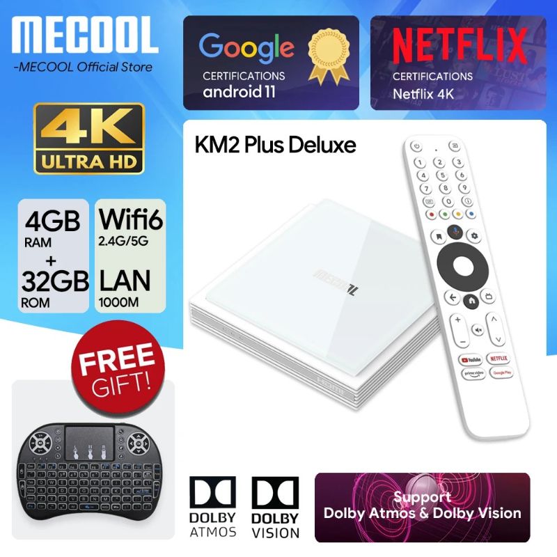 MECOOL KM2 Plus Deluxe Android TV Box with Netflix 4K Certified Dolby ...
