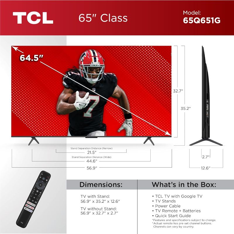 TCL 65-Inch Q65 QLED 4K UHD Smart TV with Google TV (65Q651G, 2024 ...
