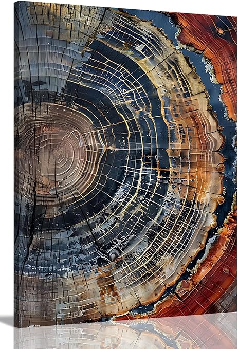 Framed Tree Ring Canvas Wall Art Abstract Colorful Wood Stump Painting ...
