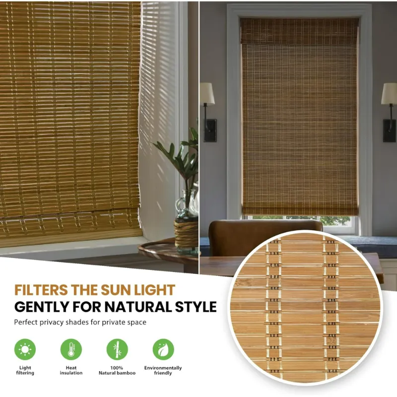 LazBlinds No Tools No Drill Cordless Bamboo Roman Shades, Light ...