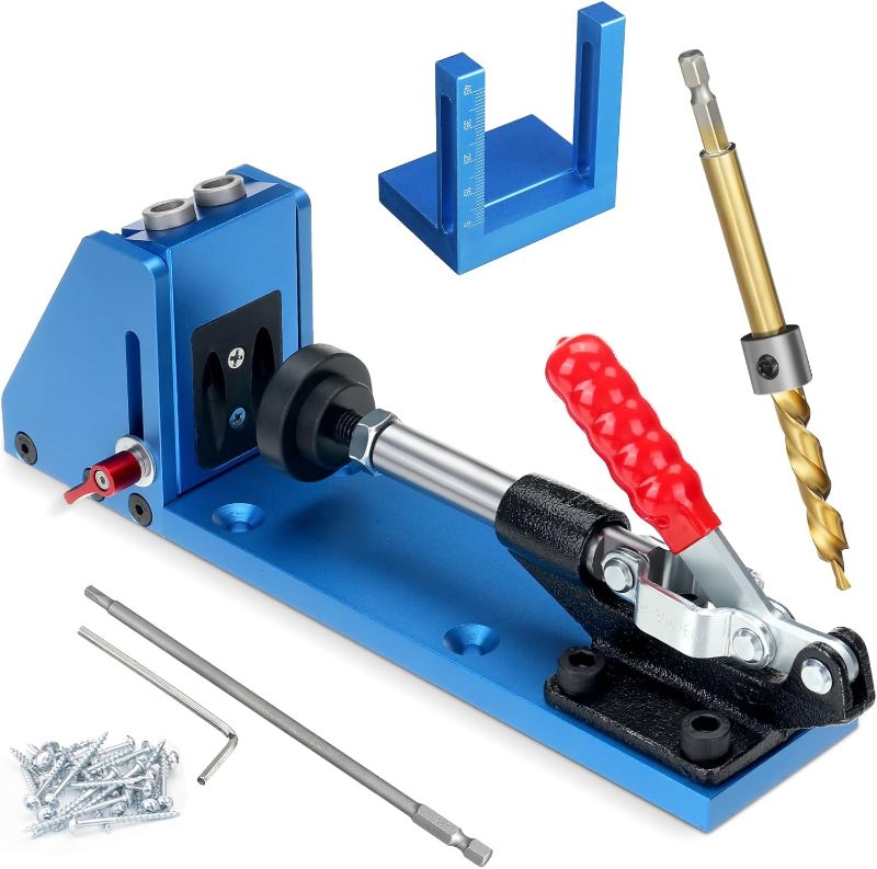Pocket Hole Jig Kit Adjustable Metal Pocket Screw Jig with Portable ...