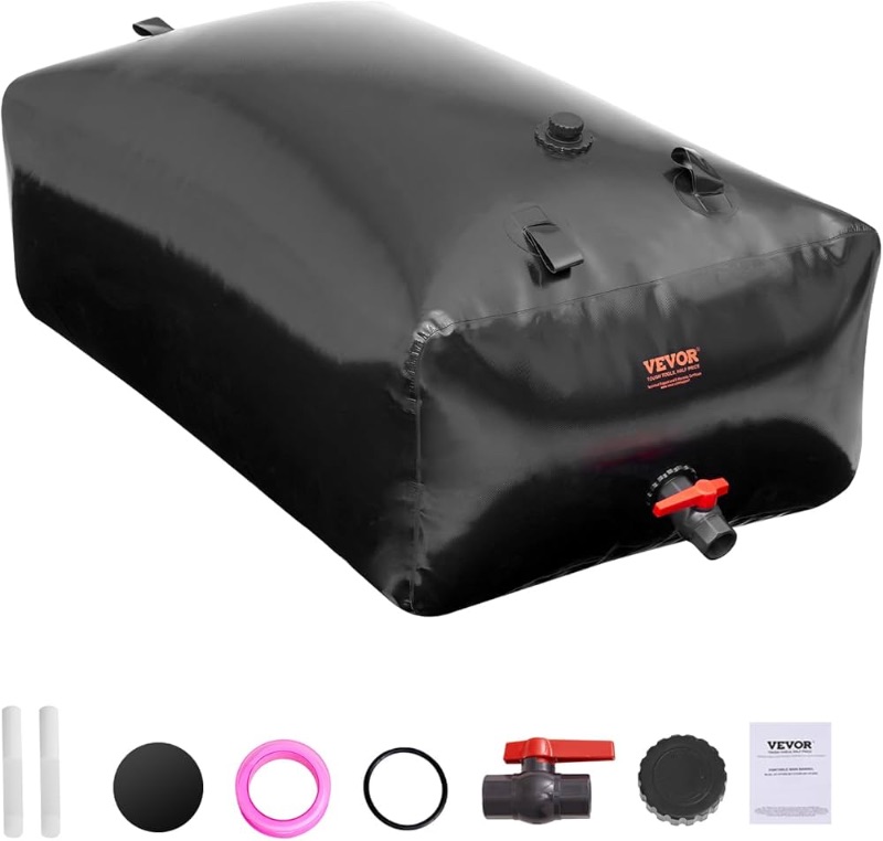 VEVOR 540L/142.7 Gallon Water Storage Bladder, RV Water Tank, 1000D PVC Collapsible Water ...