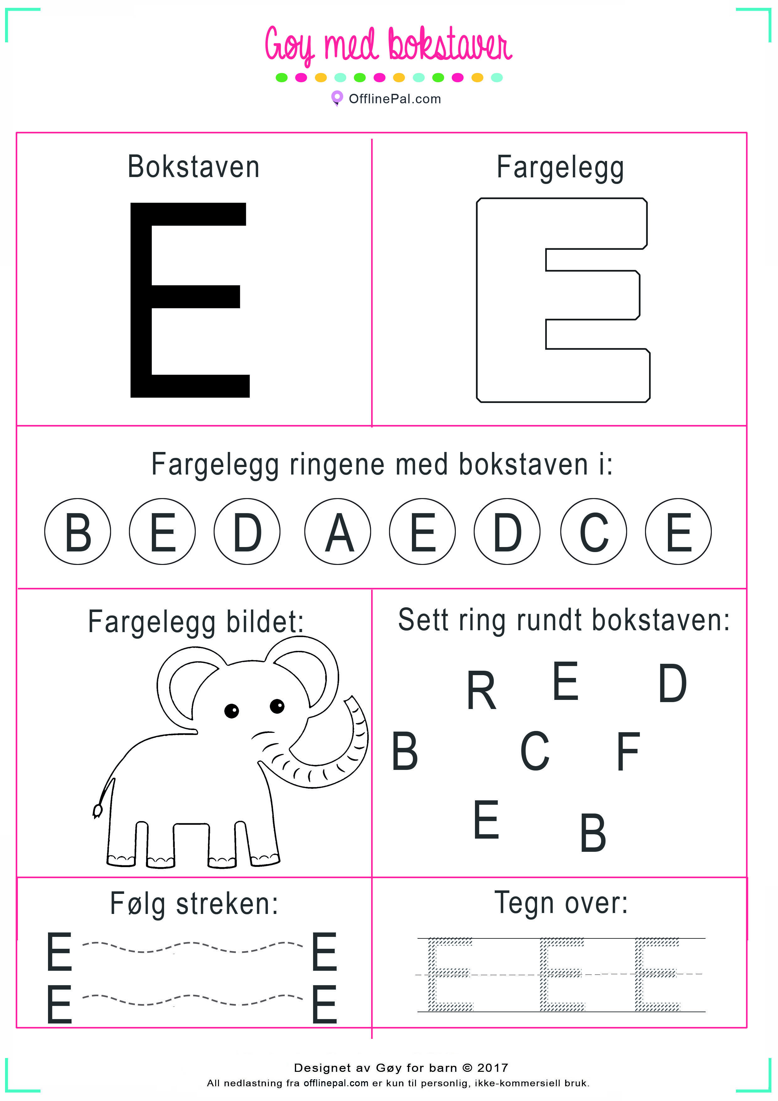 Fargeleggingsark - fargelegg bokstaven E! i 2020 | Bokstaver, Skriving ...