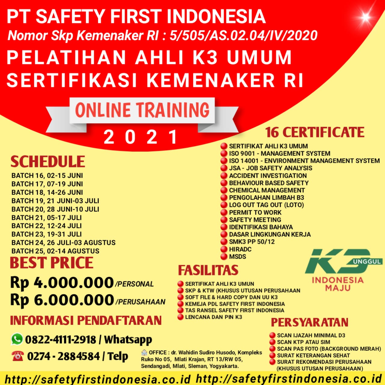 Pembinaan Ahli K3 Umum Online 2021