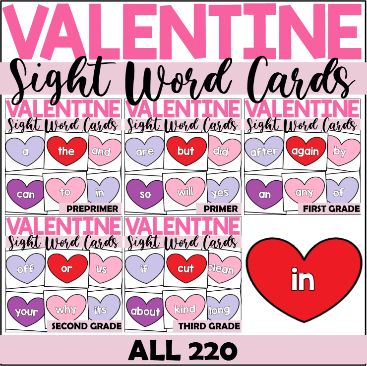 All 220 Sight Word Cards Valentine's Day Bundle | TeachShare