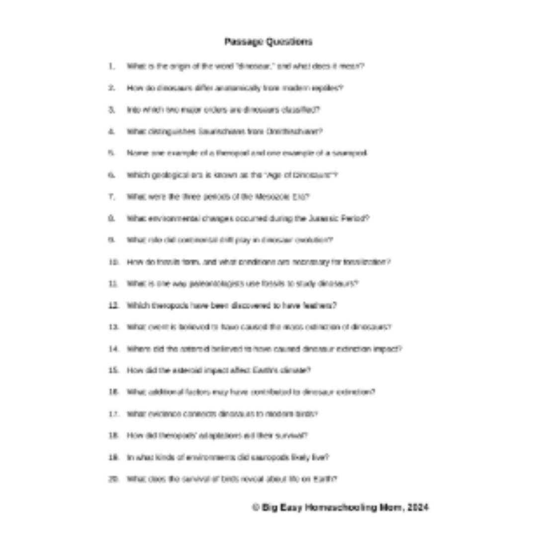 The History of Dinosaurs Reading Passage, Q & A, and Note-Taking Sheets ...